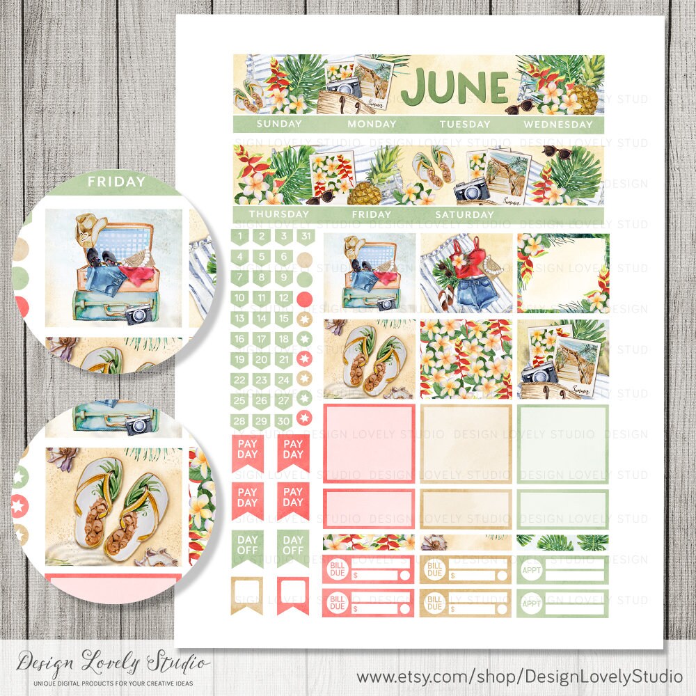 June Monthly Planner Stickers Printable Planner Stickers - Etsy
