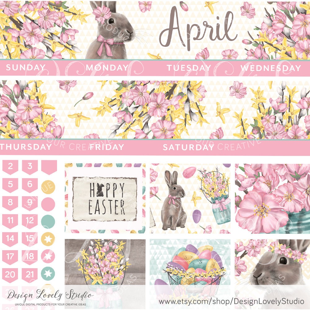 Printable APRIL Monthly Kit April Monthly Planner Stickers | Etsy