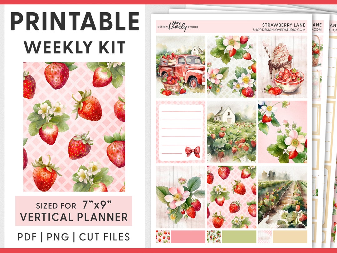 Strawberry Planner Stickers, Printable Planner Stickers, Summer Planner ...