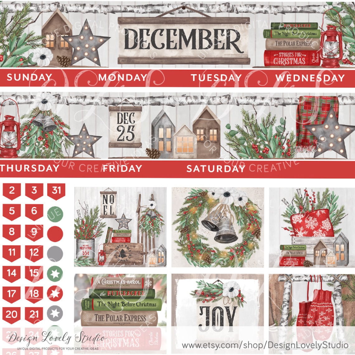 December Monthly Kit Printable December Monthly Stickers | Etsy
