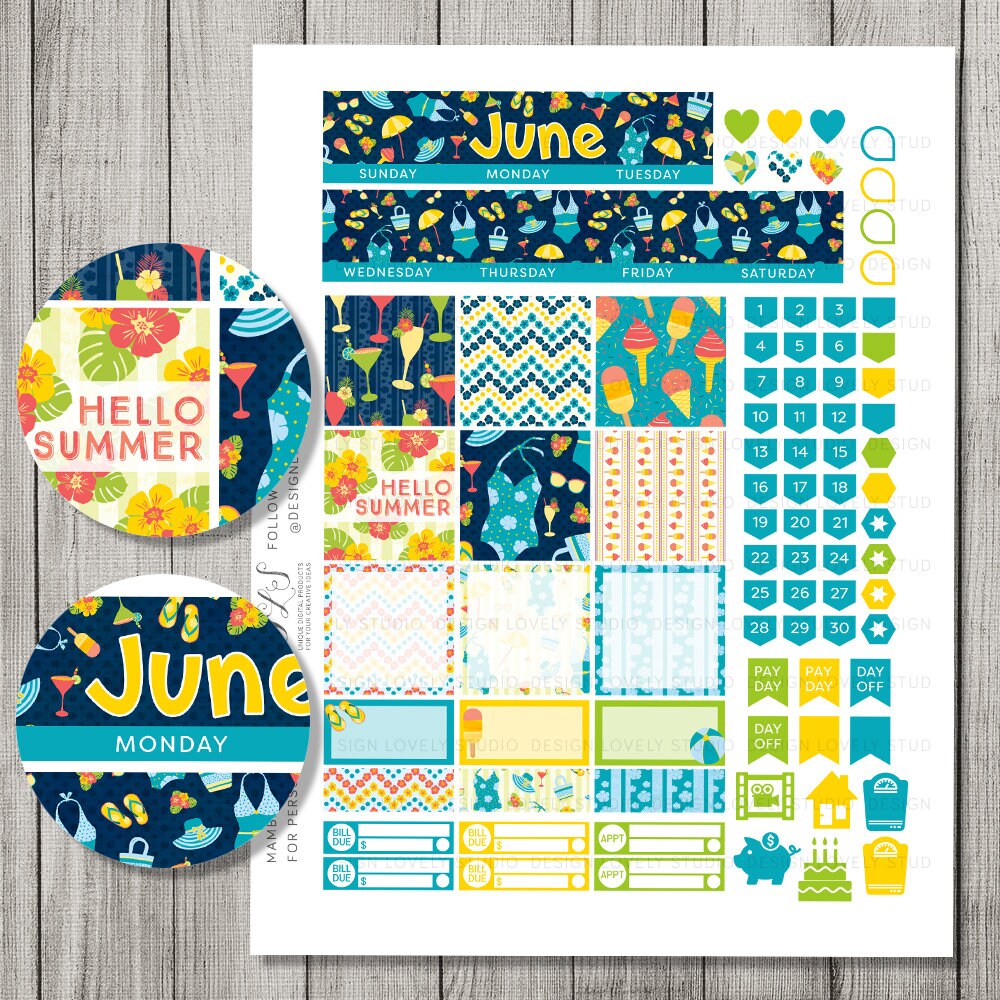 June Monthly Stickers Kit June Monthly View Stickers Monthly - Etsy