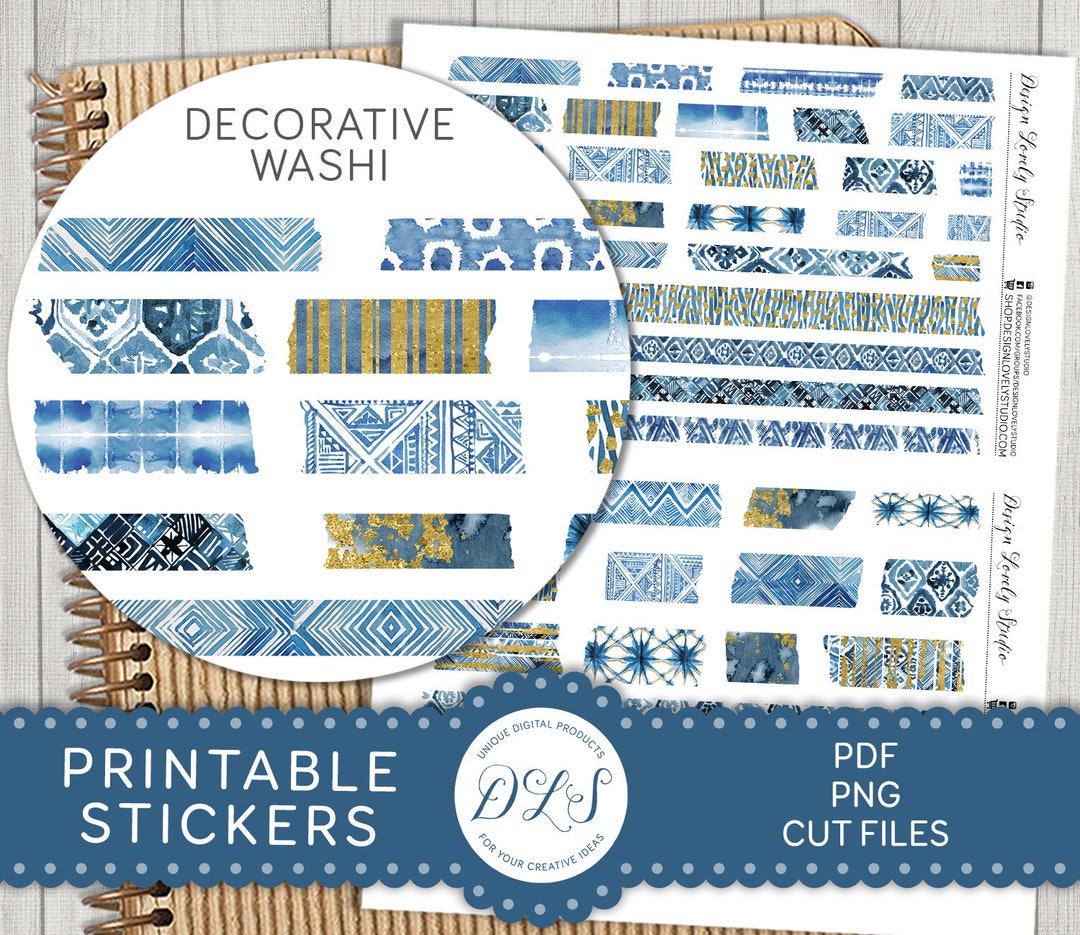 Printable Washi Tape Stickers, Printable Washi Strips, Goodnotes ...