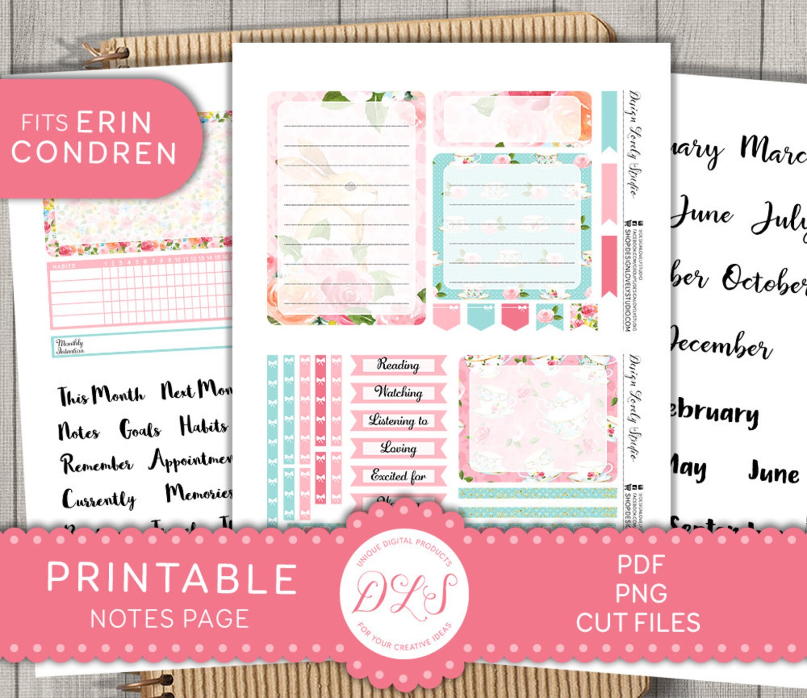 Printable NOTES PAGE Planner Stickers Spring Notes Page | Etsy