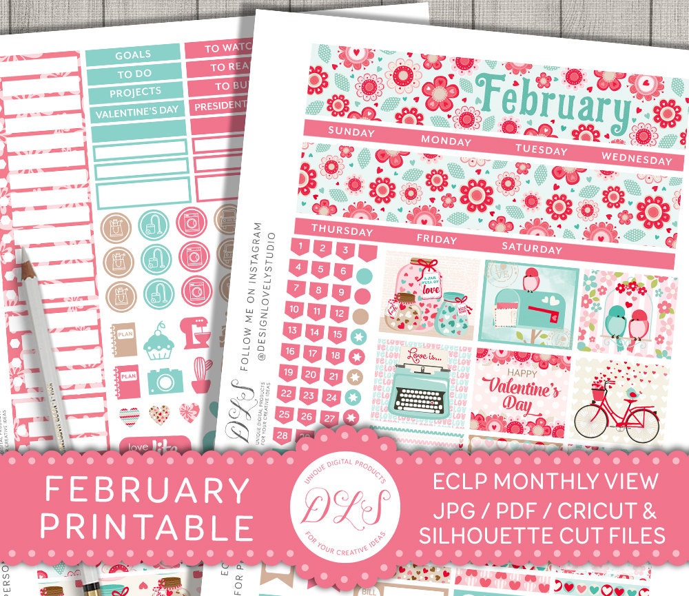 February Monthly Kit for Erin Condren February Stickers - Etsy