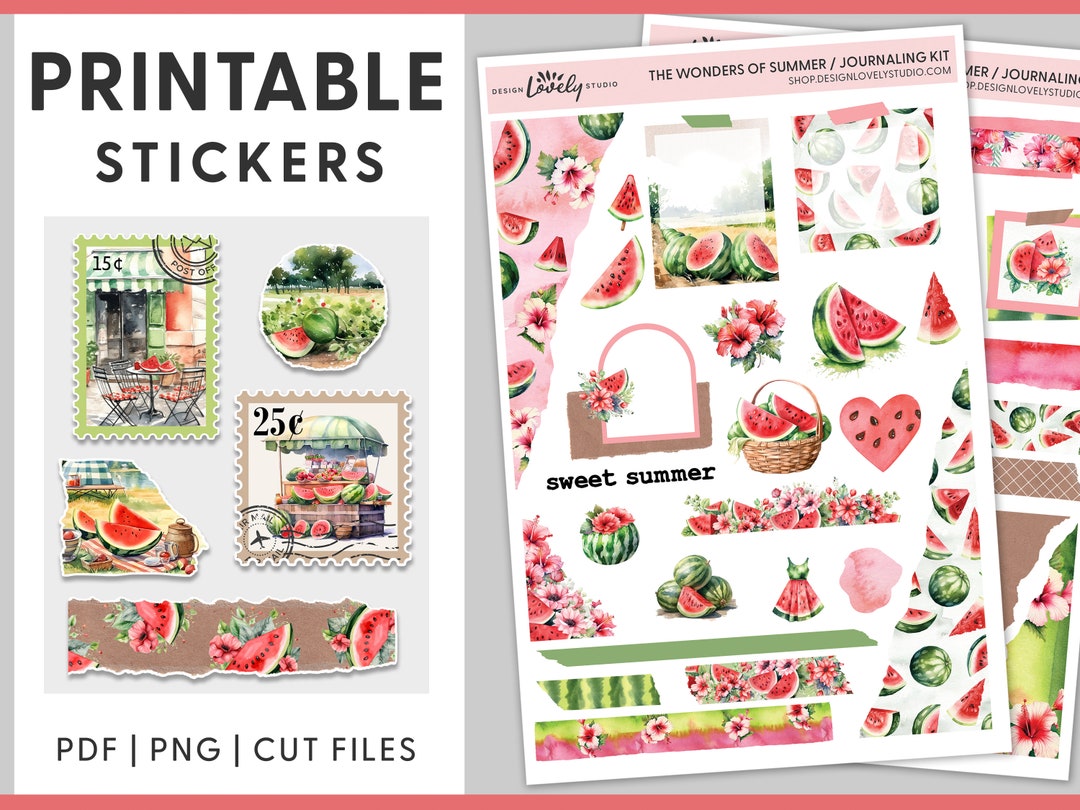 Watermelon Journaling Sticker Kit, Watermelon Planner Stickers ...