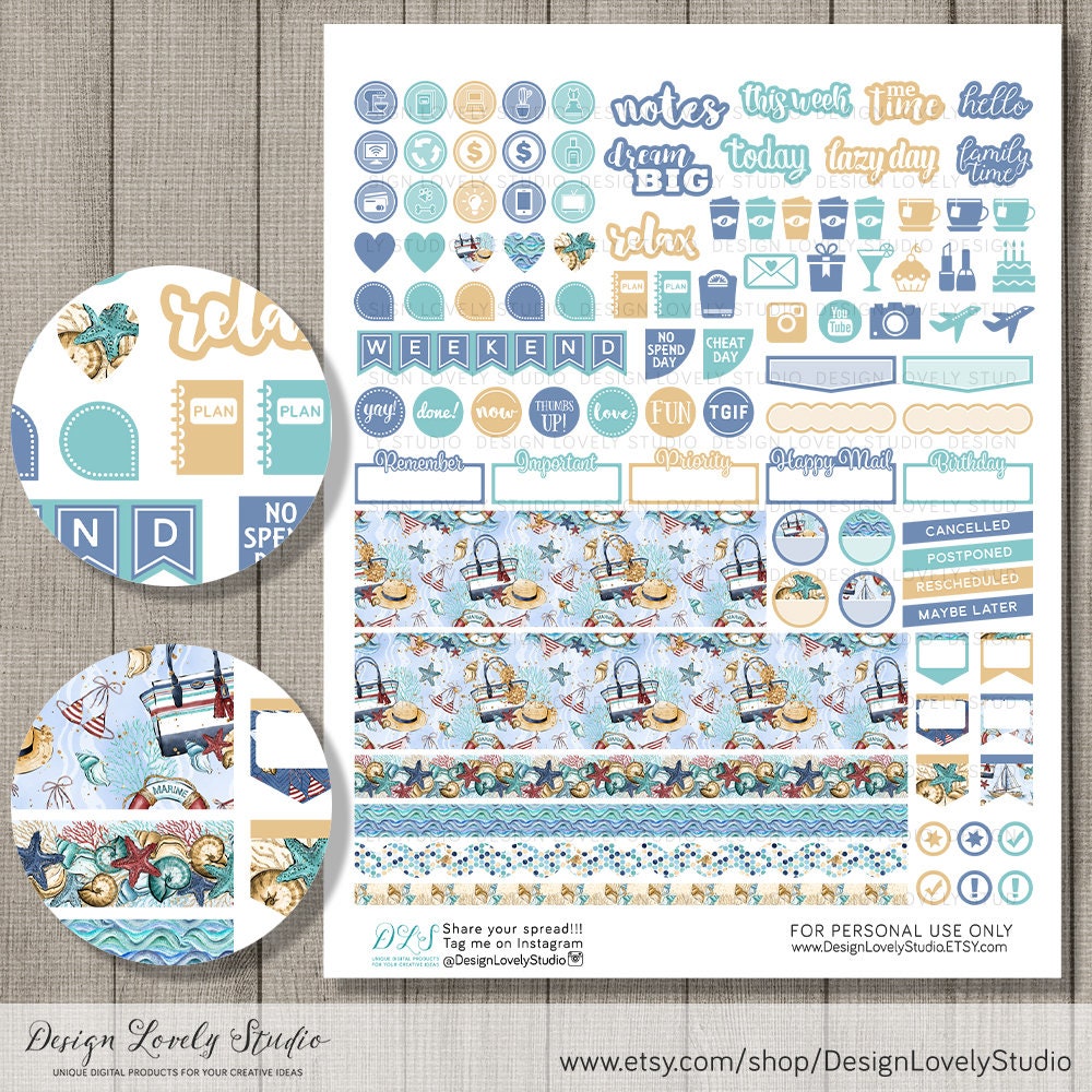 PRINTABLE Nautical Planner Stickers Beach Weekly Planner | Etsy
