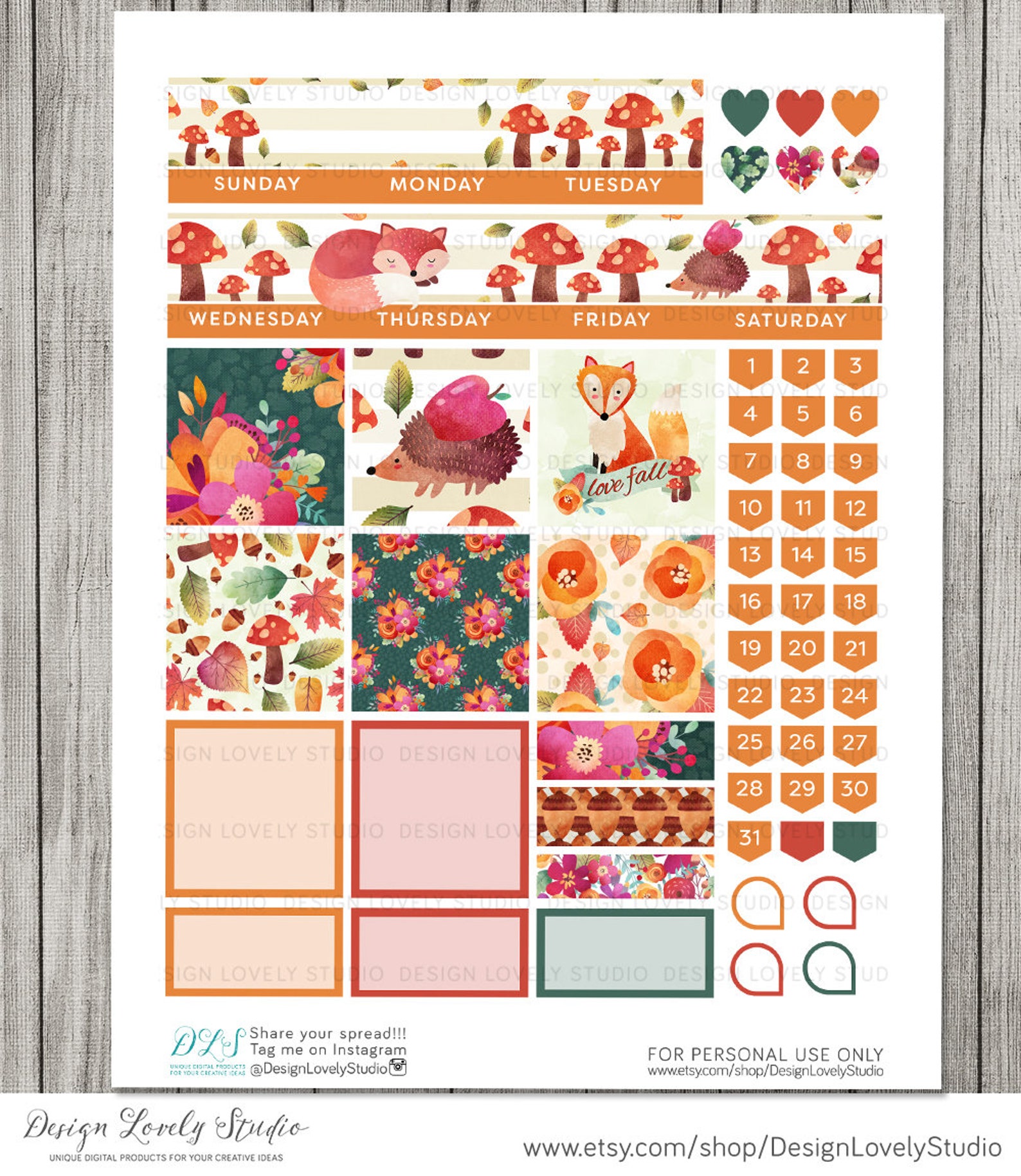 Big Happy Planner Fall Monthly Stickers Kit Woodland Planner | Etsy