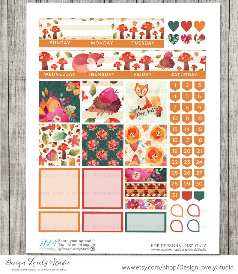 Big Happy Planner Fall Monthly Stickers Kit Woodland Planner | Etsy