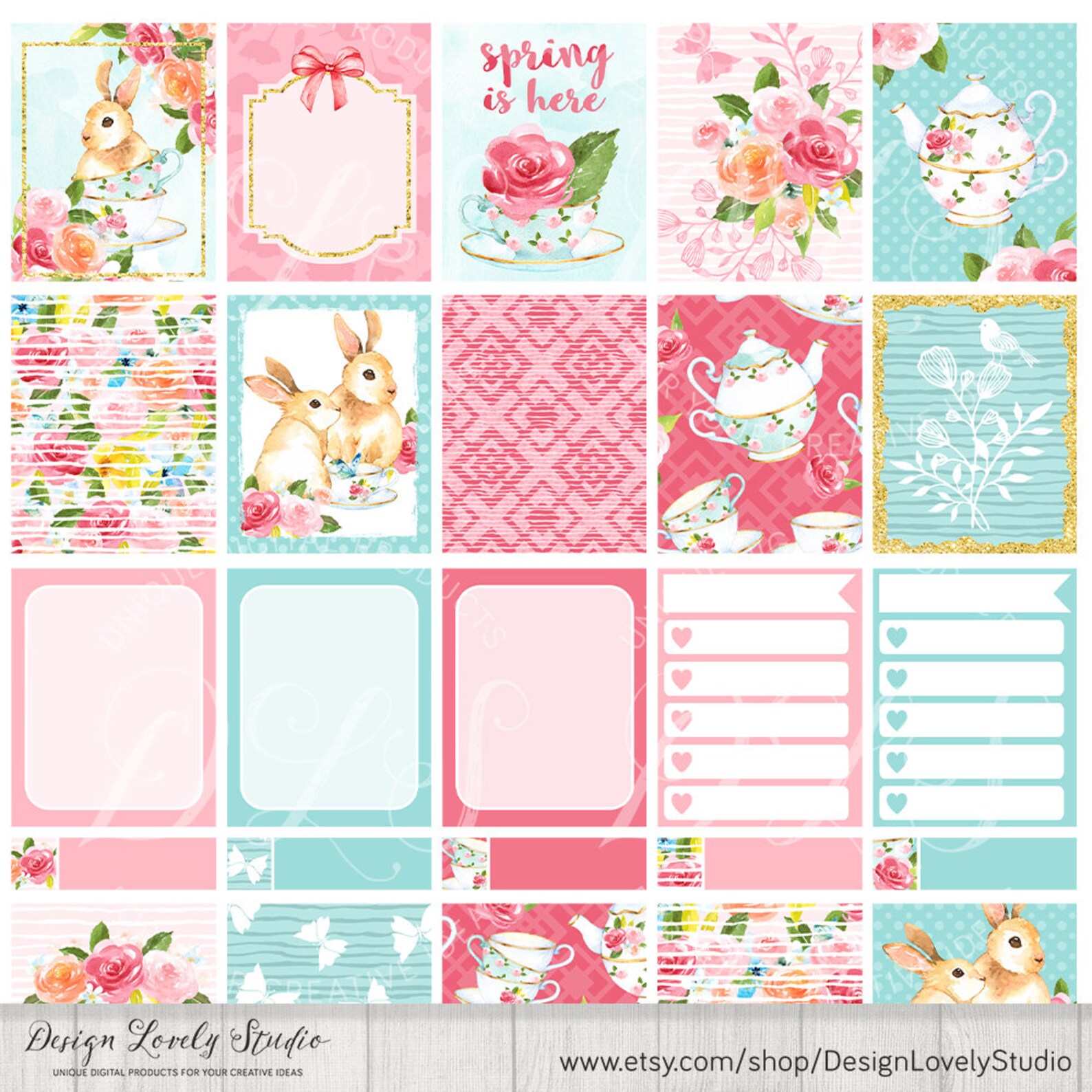 Printable EASTER Planner Stickers, Spring Planner Stickers, Cute Bunny ...