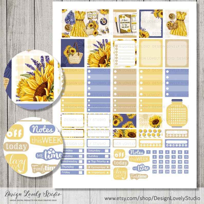 PRINTABLE Mini Happy Planner Stickers Sunflowers Planner | Etsy