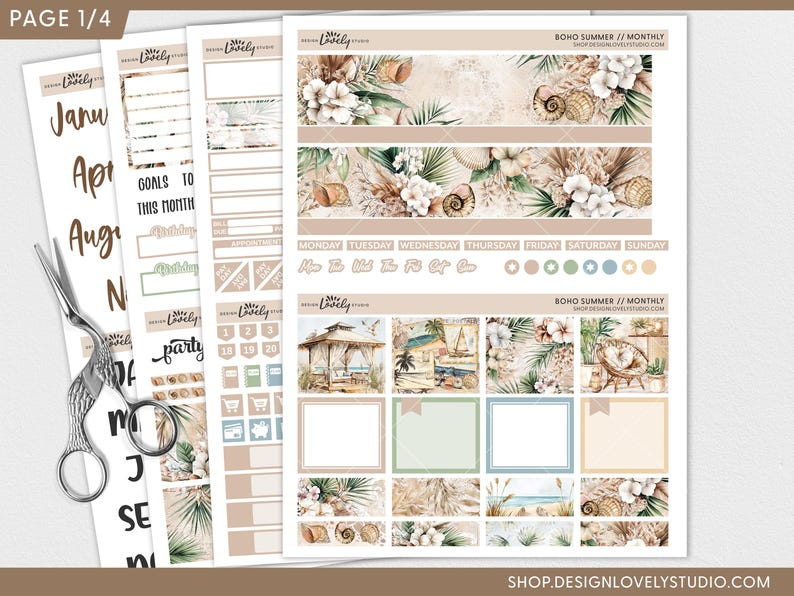 Boho Summer Monthly Kit – Printable Planner Stickers for Erin Condren ...