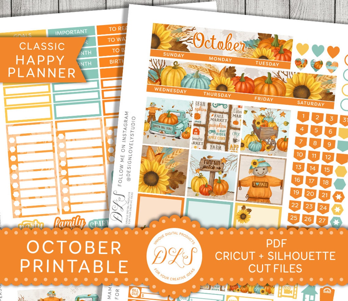 Happy Planner October Monthly Kit Printable October Stickers | Etsy