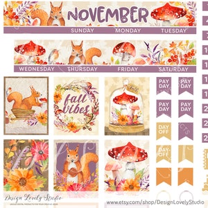 Printable November Monthly Stickers Kit, Mini Happy Planner November ...