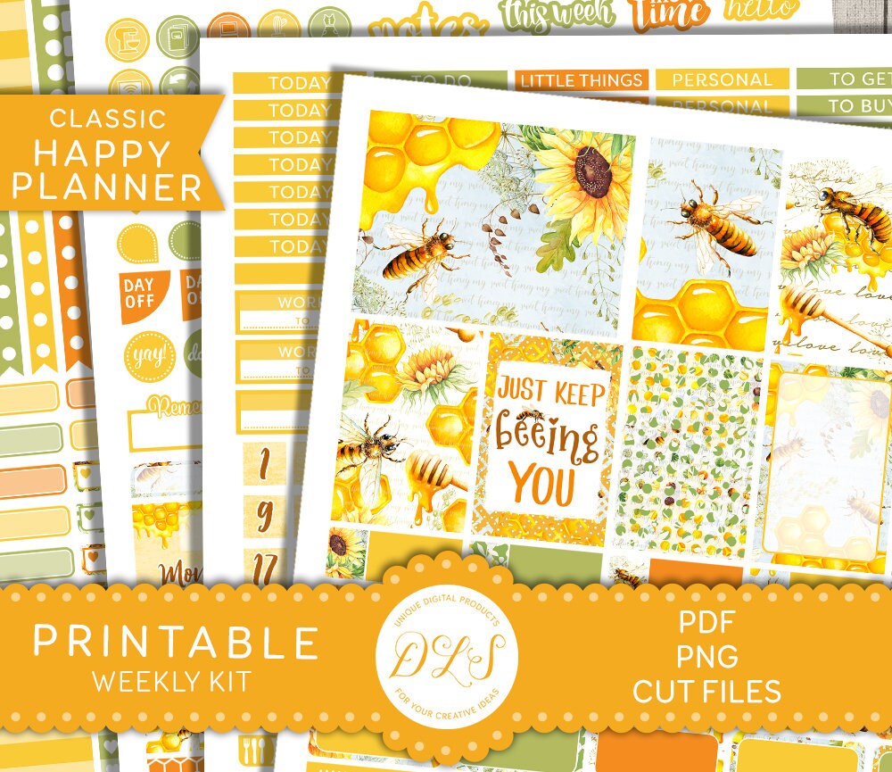 Happy Planner PRINTABLE Weekly Kit, Honey Bee Planner Stickers, Honey ...