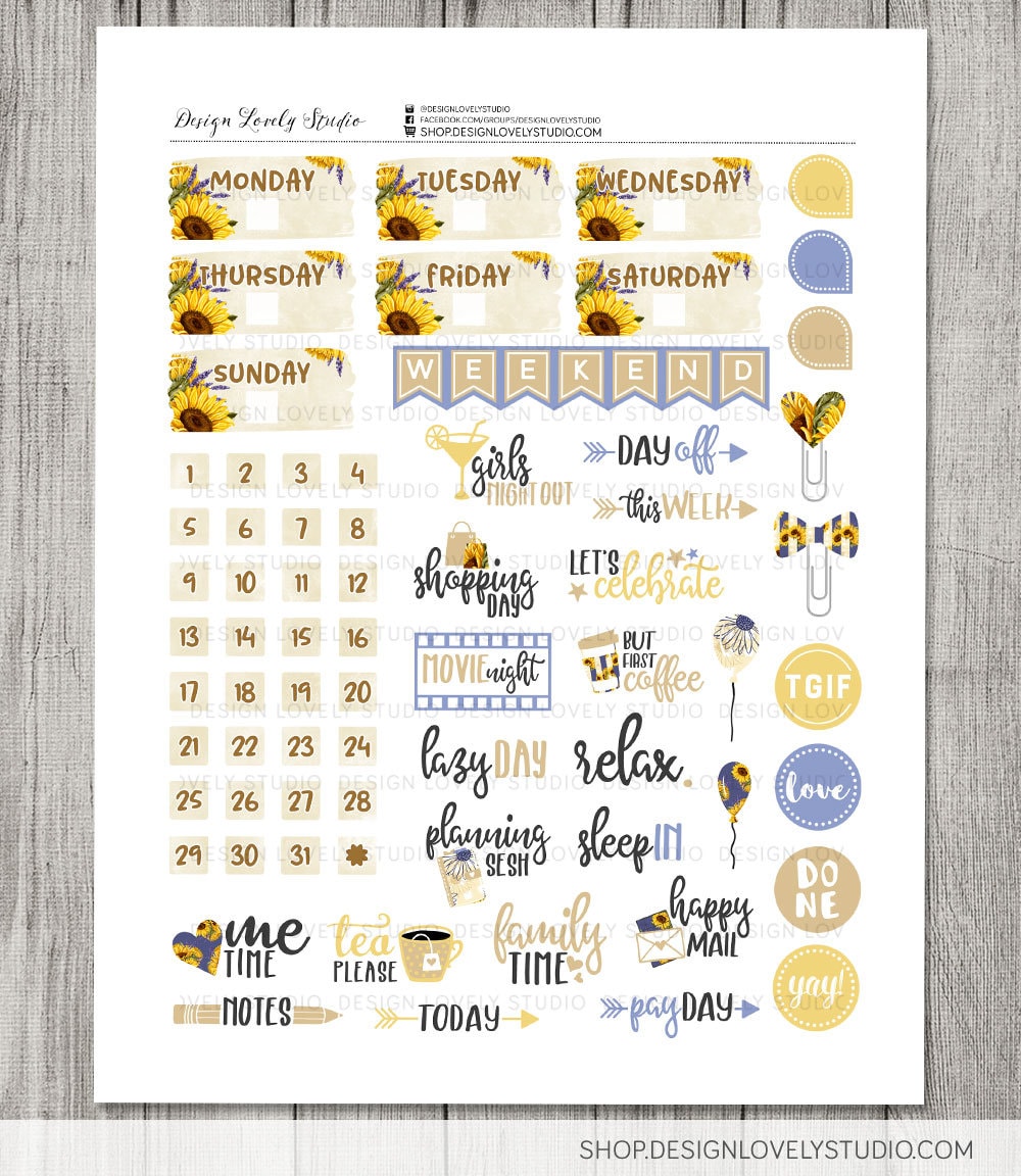 PRINTABLE Big Happy Planner Stickers Sunflowers Planner - Etsy
