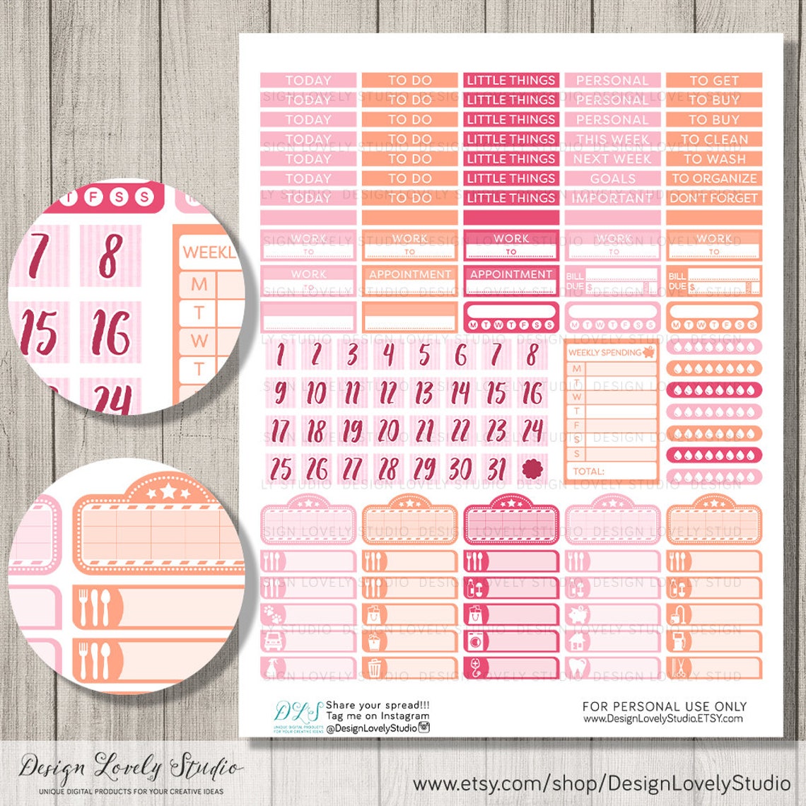 Happy Planner PRINTABLE Weekly Kit, Pink Floral Planner Stickers, Happy ...