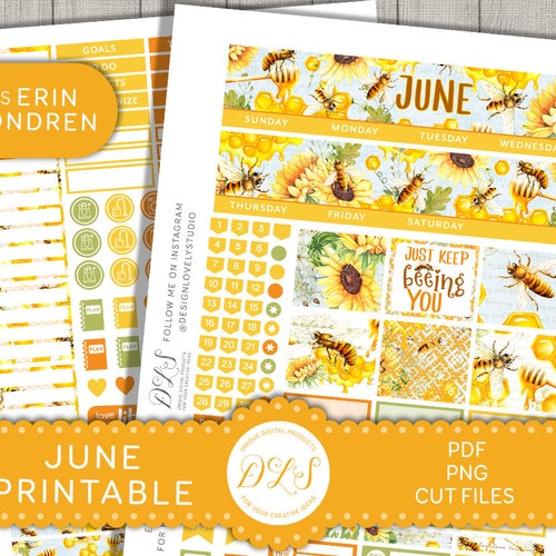 June PRINTABLE Planner Stickers Printable June Monthly - Etsy
