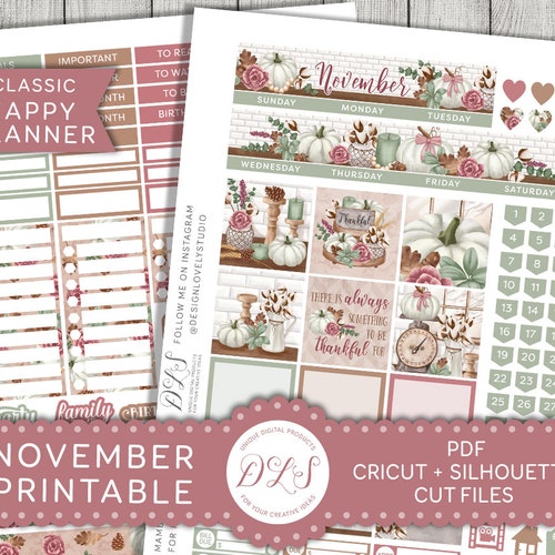 Printable NOVEMBER Monthly Stickers Kit Happy Planner - Etsy