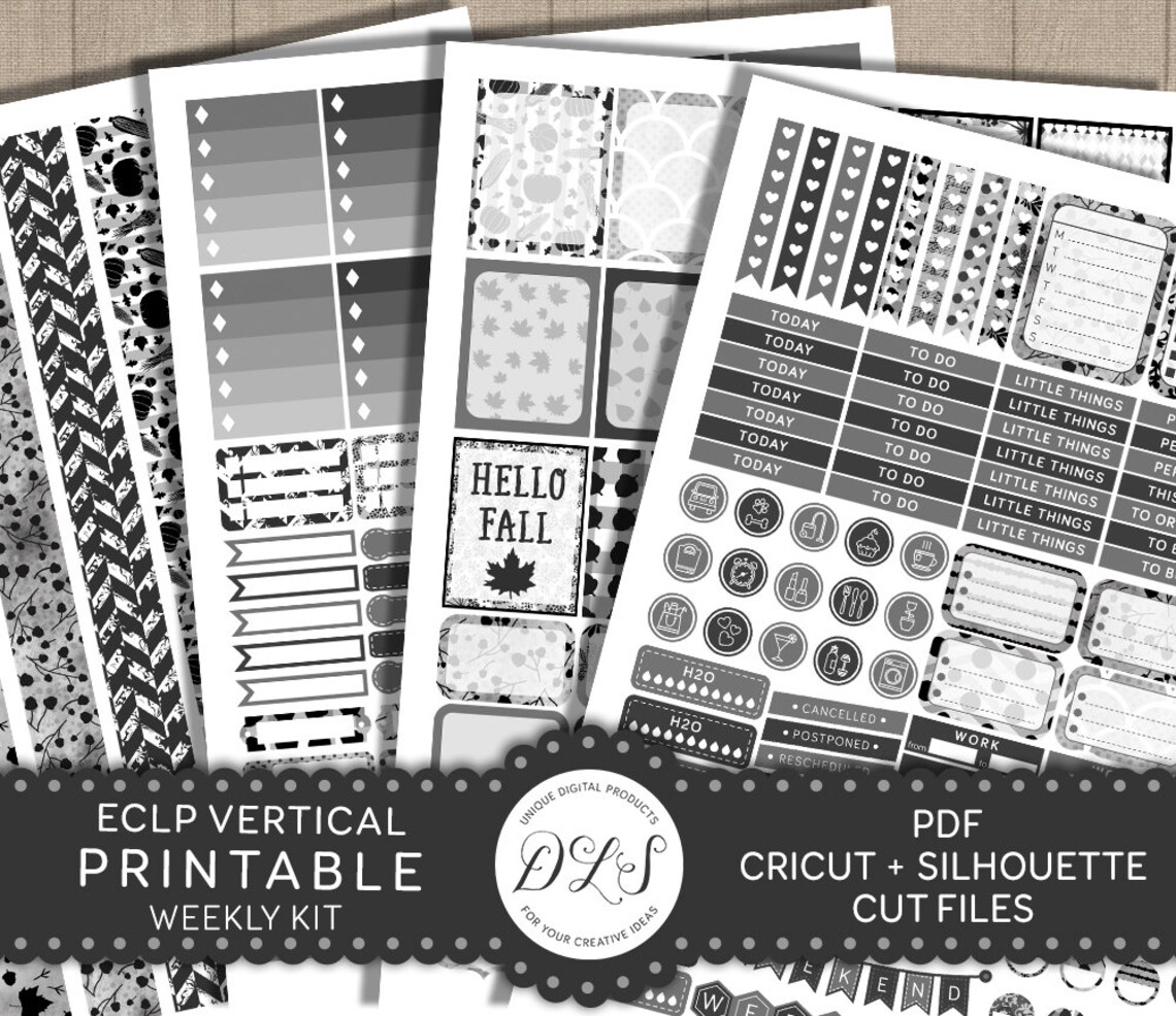 Printable Black and White Stickers Weekly Kit for Erin | Etsy
