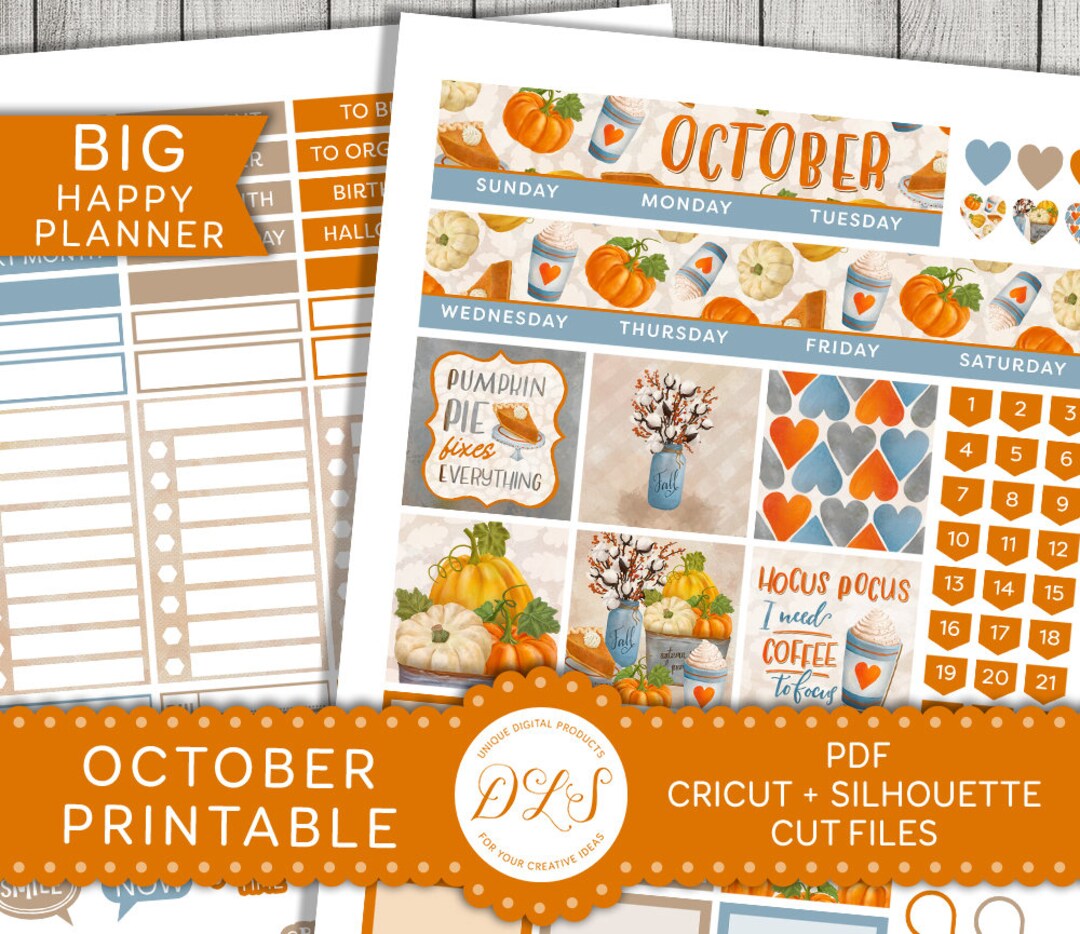 October Big Happy Planner Stickers, Big Happy Planner Printable ...