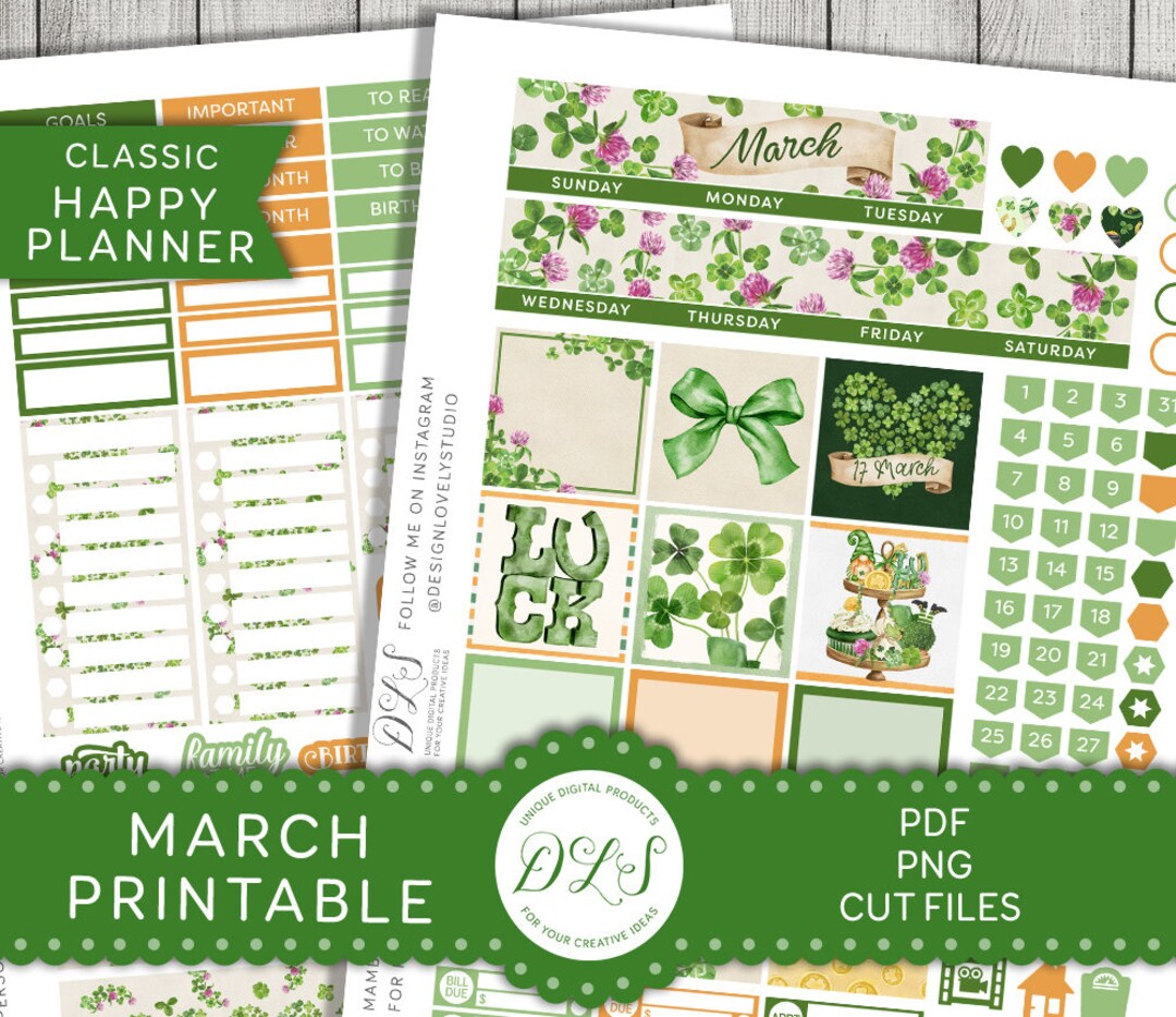 MARCH Printable Planner Stickers, Classic Happy Planner Stickers, St ...