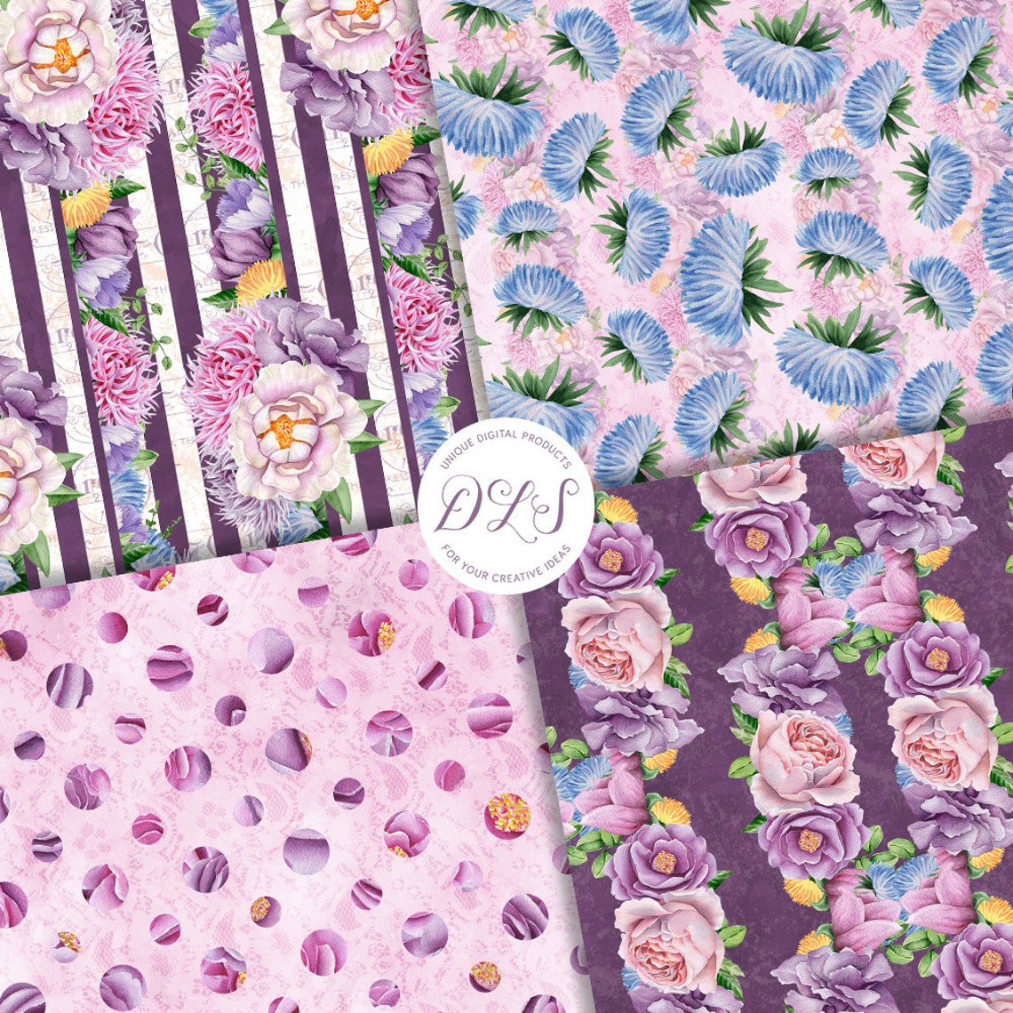 Floral Digital Paper: romantic Fall Purple | Etsy