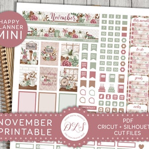 November Mini Happy Planner Stickers, Printable November Monthly Kit ...