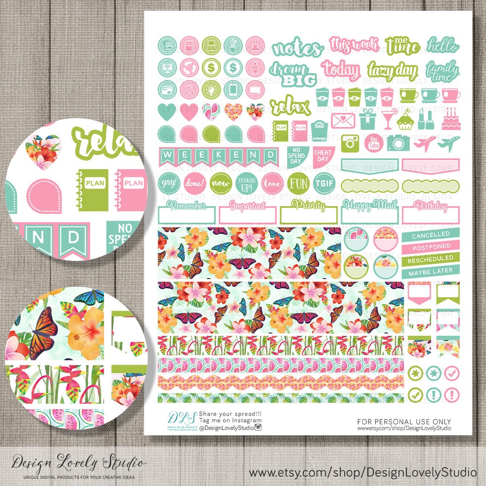 Printable Weekly Stickers Kit for Erin Condren Tropical - Etsy