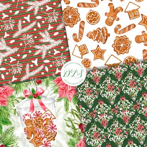 Christmas Digital Paper Pack / Christmas Background / Poinsettia Paper ...