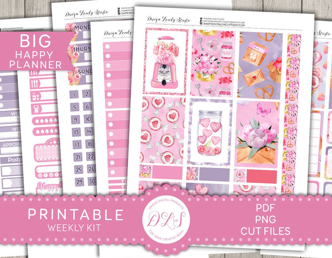 Printable VALENTINES Day Planner Stickers, Big Happy Planner Valentines ...