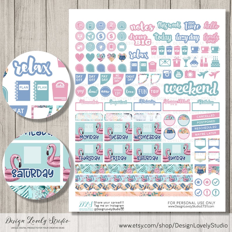 Beach Day Planner Stickers Happy Planner Printable Stickers - Etsy