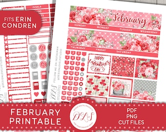 February Monthly Kit February Planner Stickers Printable | Etsy