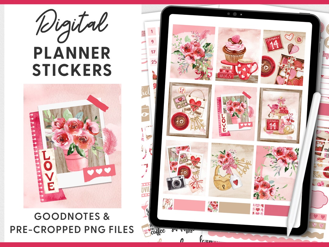 Valentines Digital Planner Stickers, Romantic Stickers, Pre-cropped ...