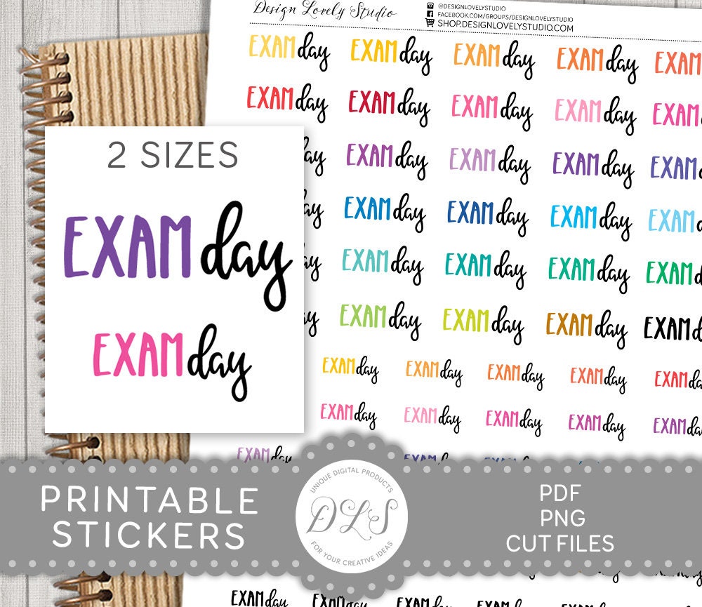EXAM DAY Script Planner Stickers, Exam Day Printable Planner Stickers ...
