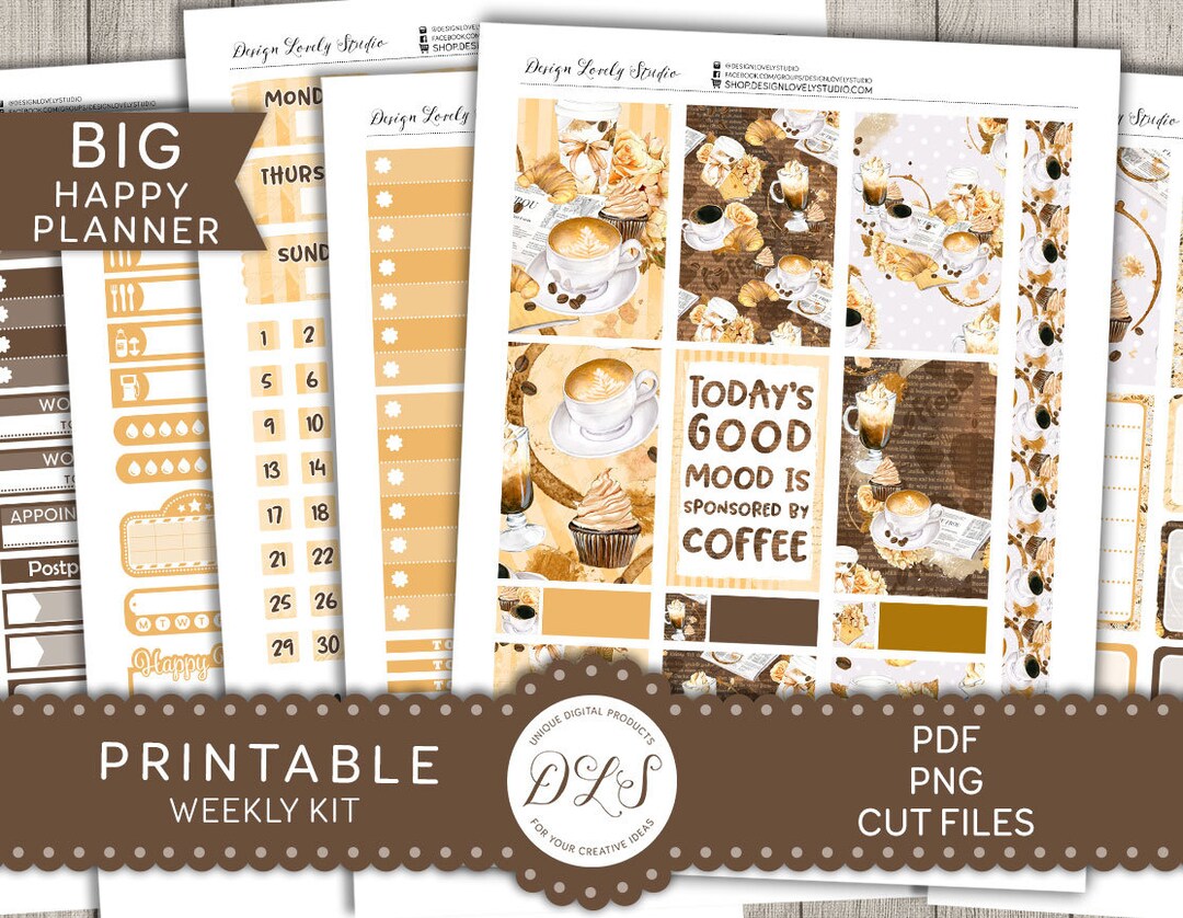 Printable COFFEE BREAK Planner Stickers, Big Happy Planner Weekly ...