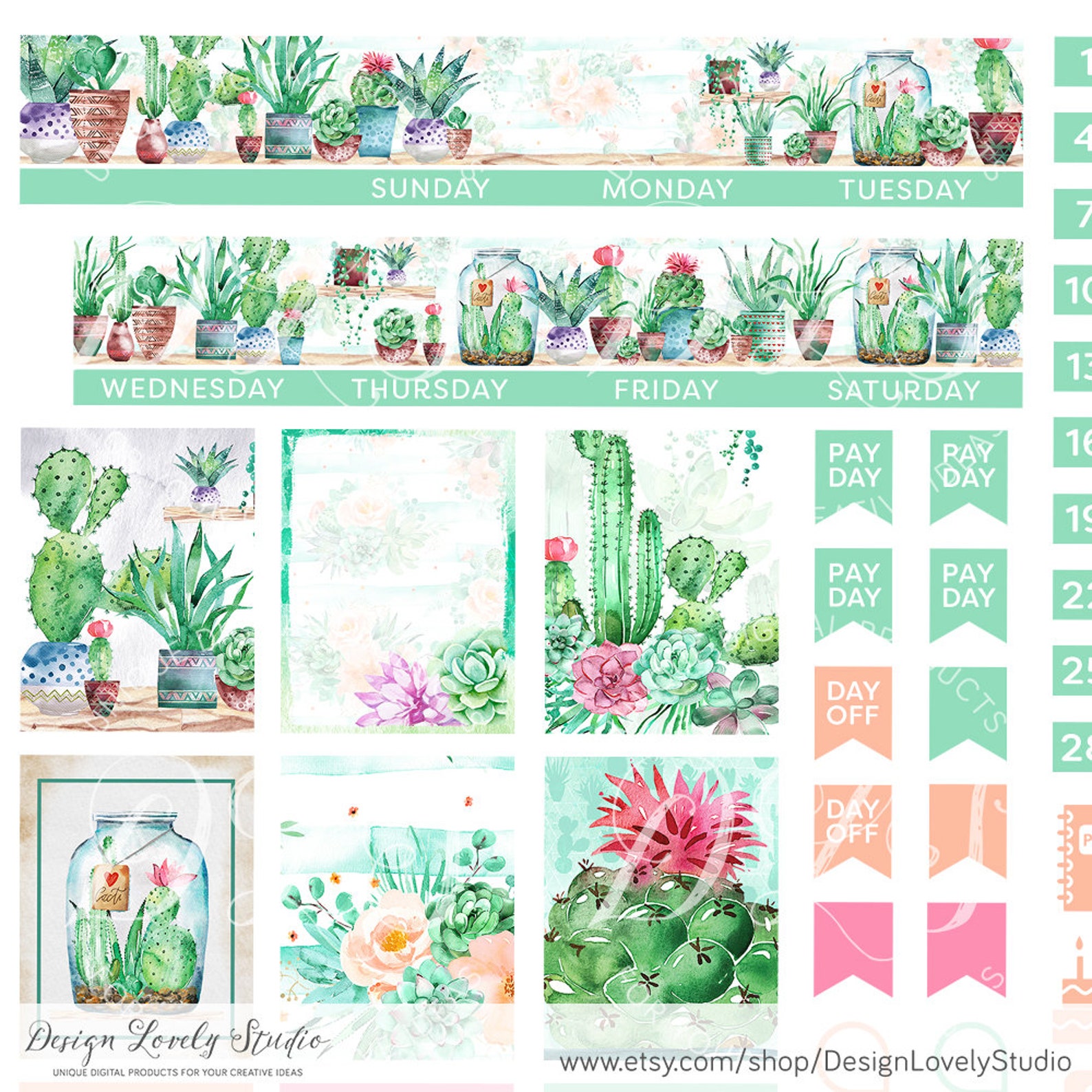 PRINTABLE Monthly Planner Stickers Cactus Planner Stickers - Etsy