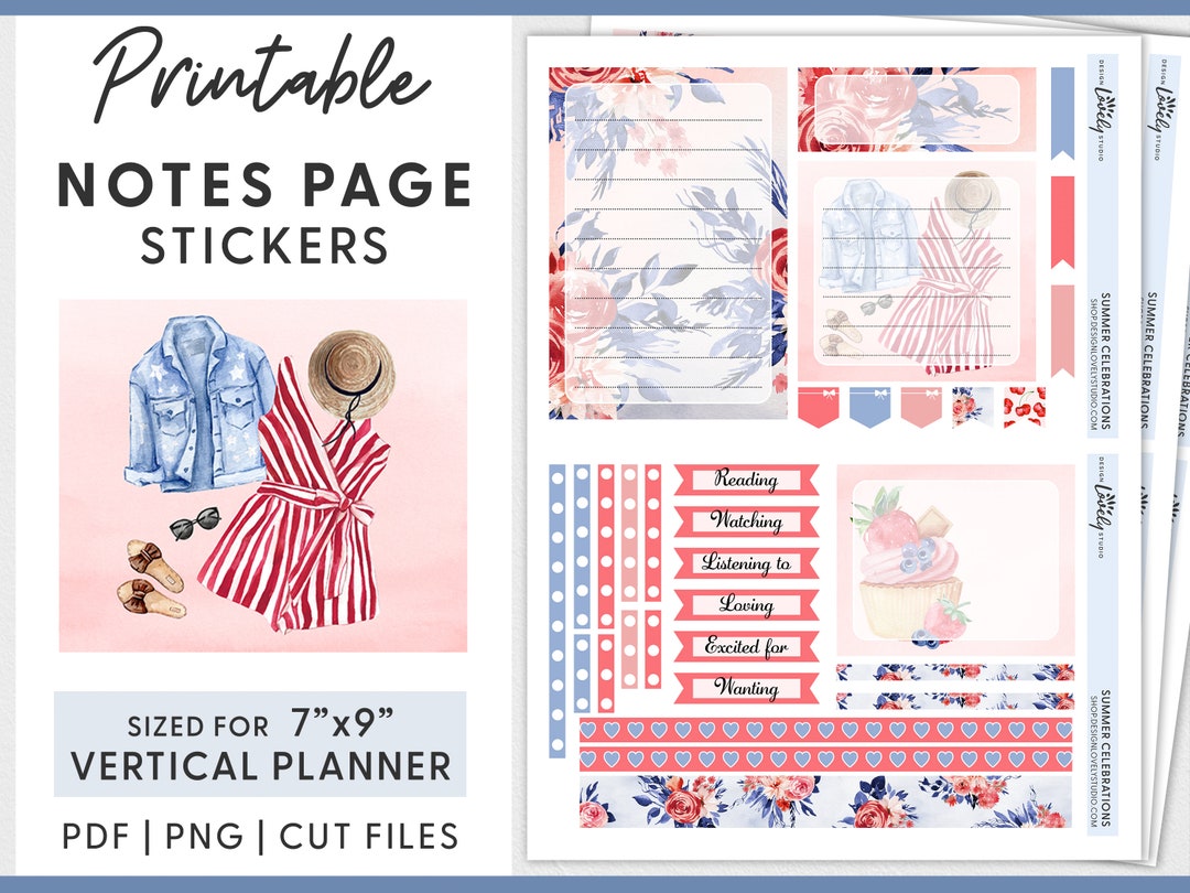 July Notes Page Stickers Kit, Summer Planner Stickers, 4th of July ...