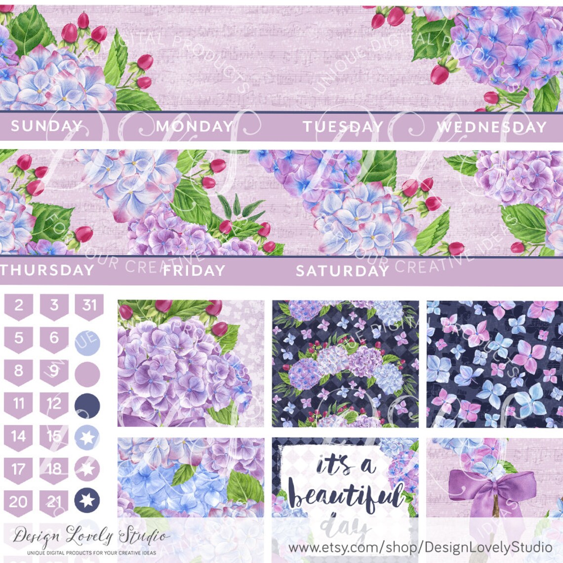 Printable Monthly Planner Stickers Kit Purple Floral Planner | Etsy