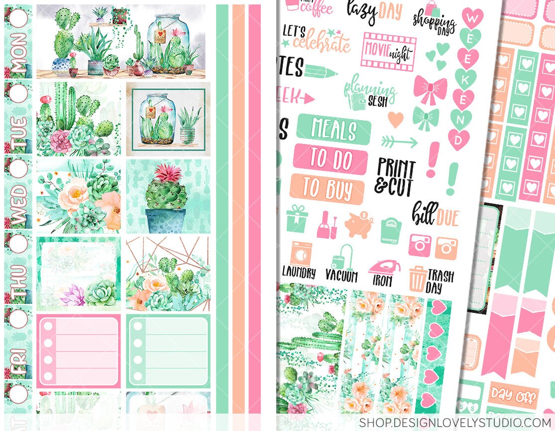 CACTUS Planner Stickers Kit Printable Hobonichi Weeks Planner - Etsy