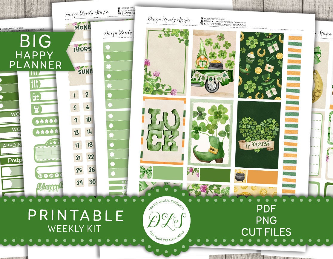 St Patrick's Day Printable Planner Stickers March Weekly - Etsy