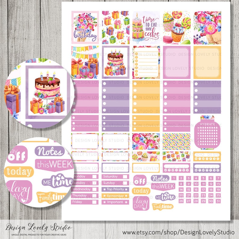Birthday Planner Stickers, Mini Happy Planner Printable Stickers ...