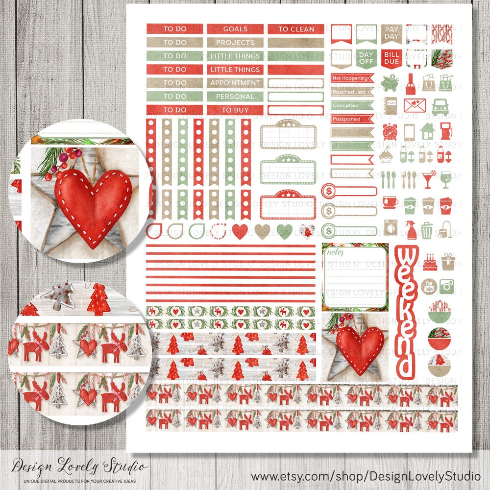 Printable CHRISTMAS Planner Stickers Kit Mini Happy Planner | Etsy