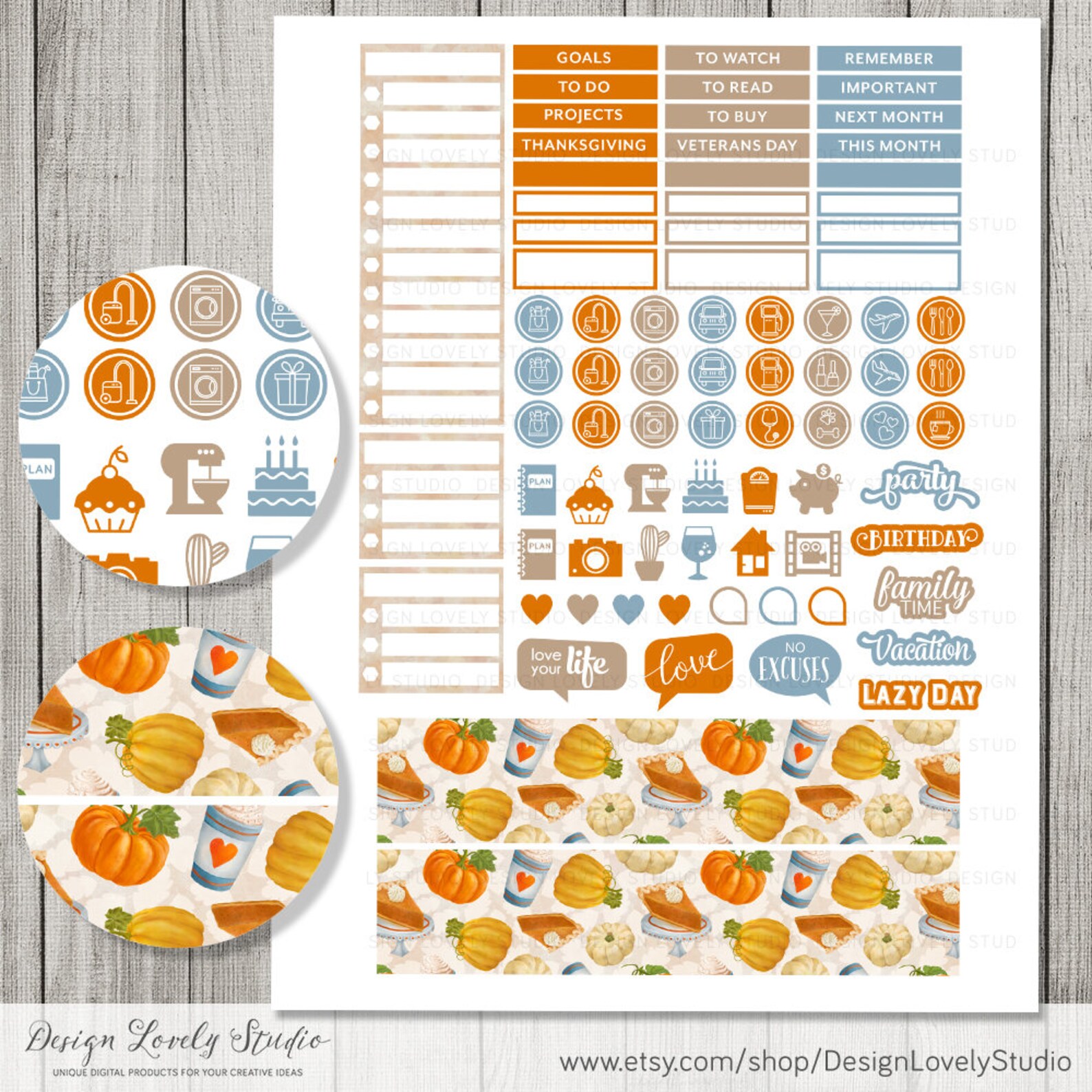 November Monthly Kit for Erin Condren, November Planner Stickers ...