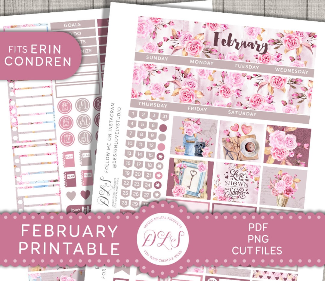 FEBRUARY Monthly Planner Kit, Valentine's Day Planner Stickers ...