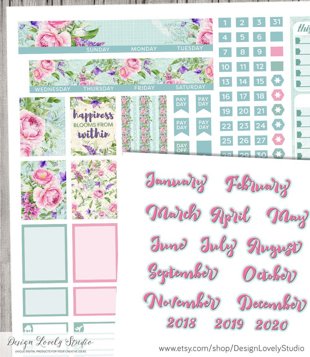 Floral Monthly Stickers, Printable Monthly Planner Stickers, Mini Happy ...