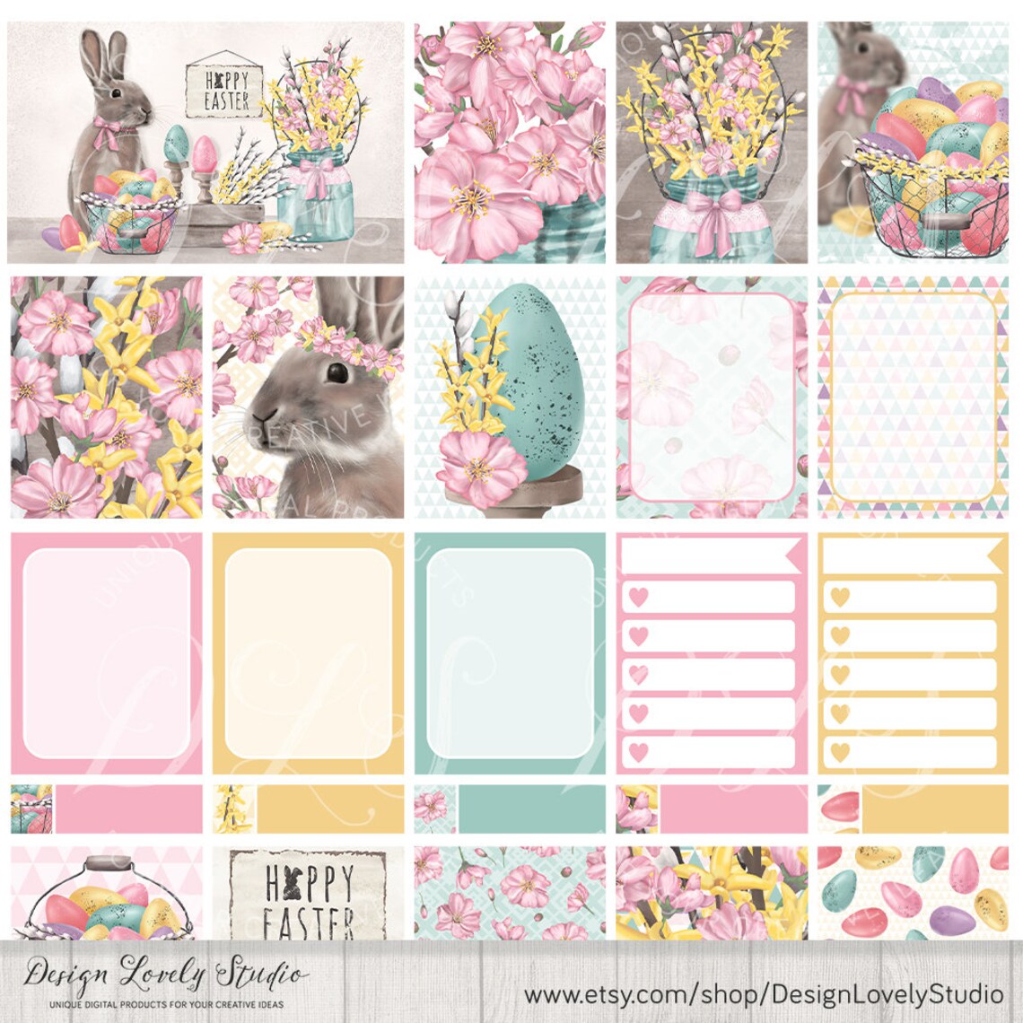 Easter Planner Stickers Printable, Easter Weekly Stickers Kit, Bunny ...