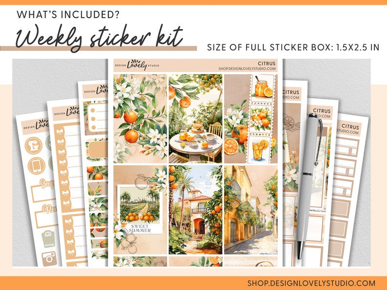 Printable Citrus Planner Stickers Bundle, Orange, Summer, Monthly ...