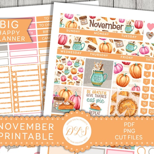 Printable NOVEMBER Monthly Stickers Kit Big Happy Planner - Etsy