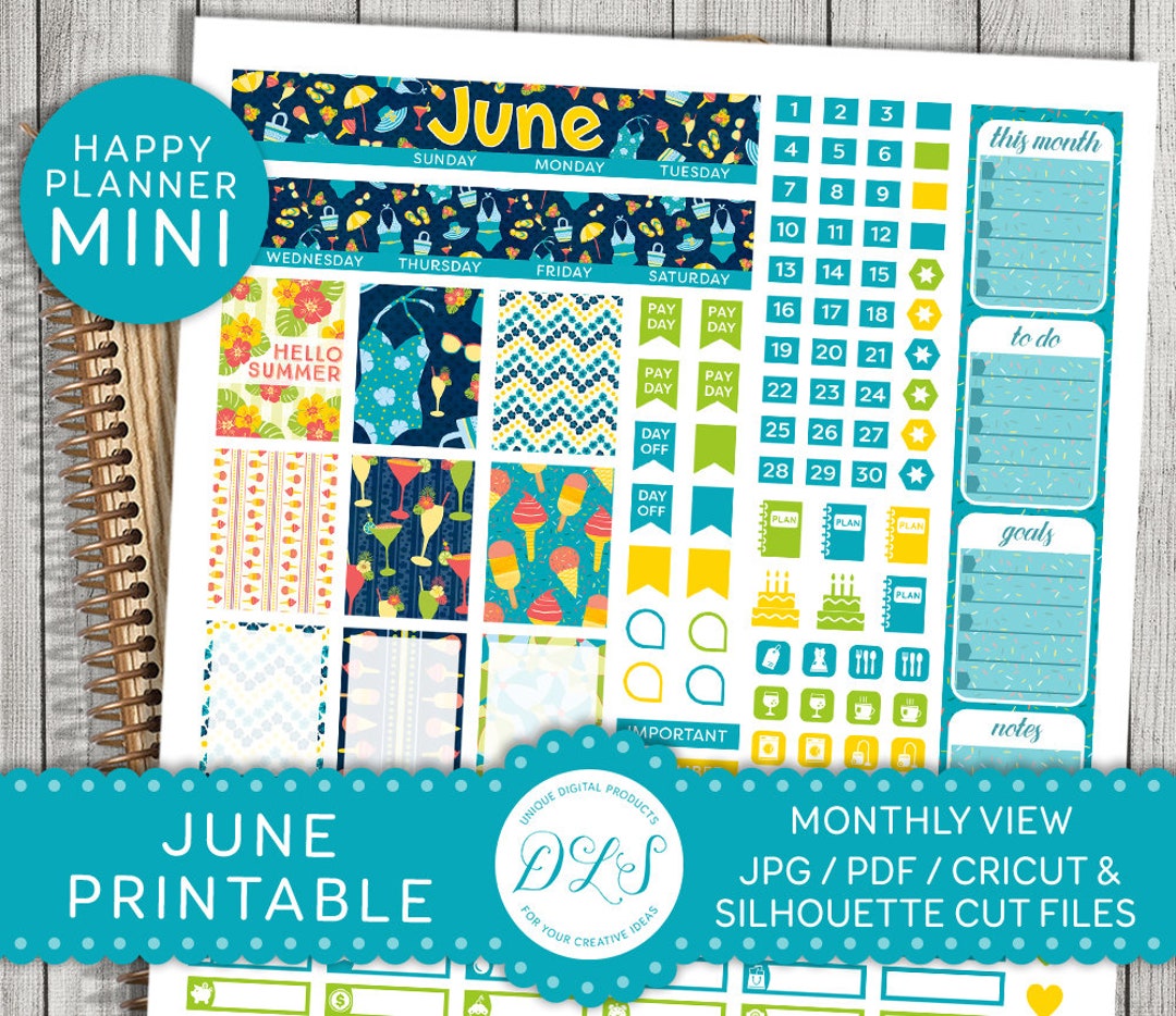 June Mini Happy Planner, Mambi June Stickers, June Planner Kit, Happy ...