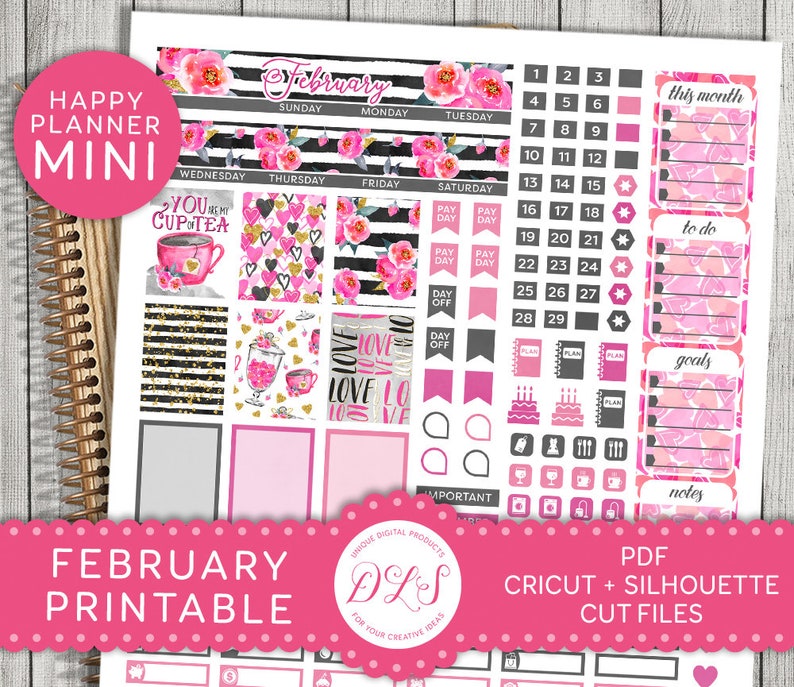 February Mini Happy Planner Stickers, Mini Happy Planner Printable ...